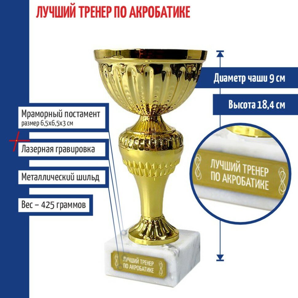 Кубок "Лучший тренер по акробатике" на постаменте (18,4 см)