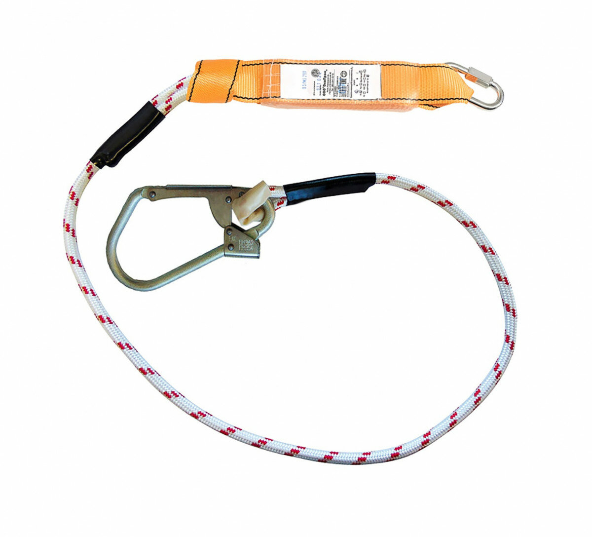 Строп-верёвка с амортизатором 2 карабина (винтовой класс Q, монтажный большой класс А), длина 1.8 метра