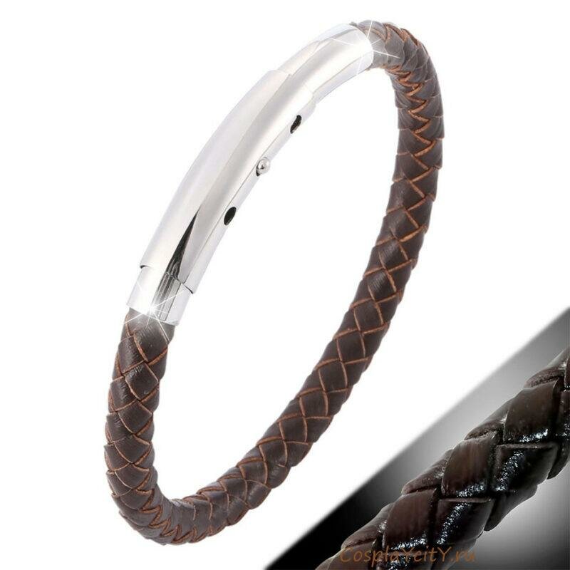 Плетеный браслет, кожа, металл