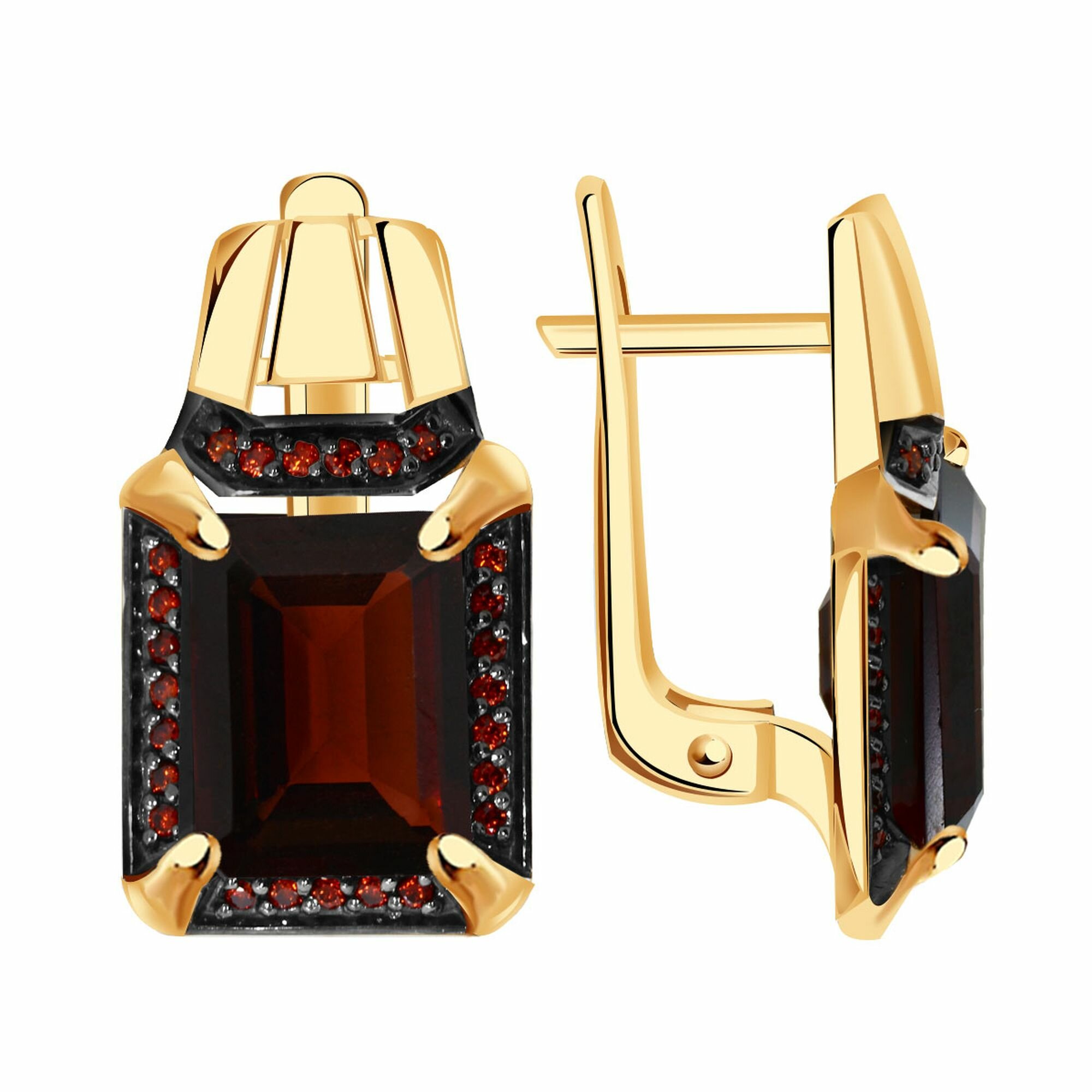 Серьги, красное золото, 585 проба, гранат, фианит