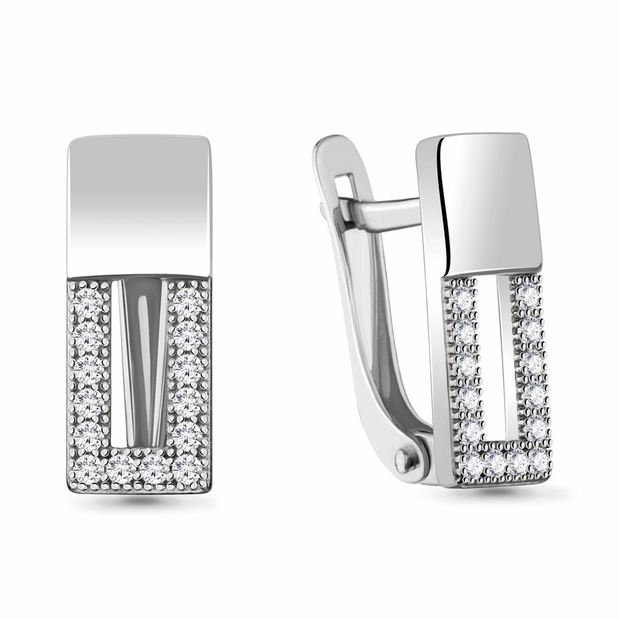 Серьги, серебро, 925 проба, родирование, фианит