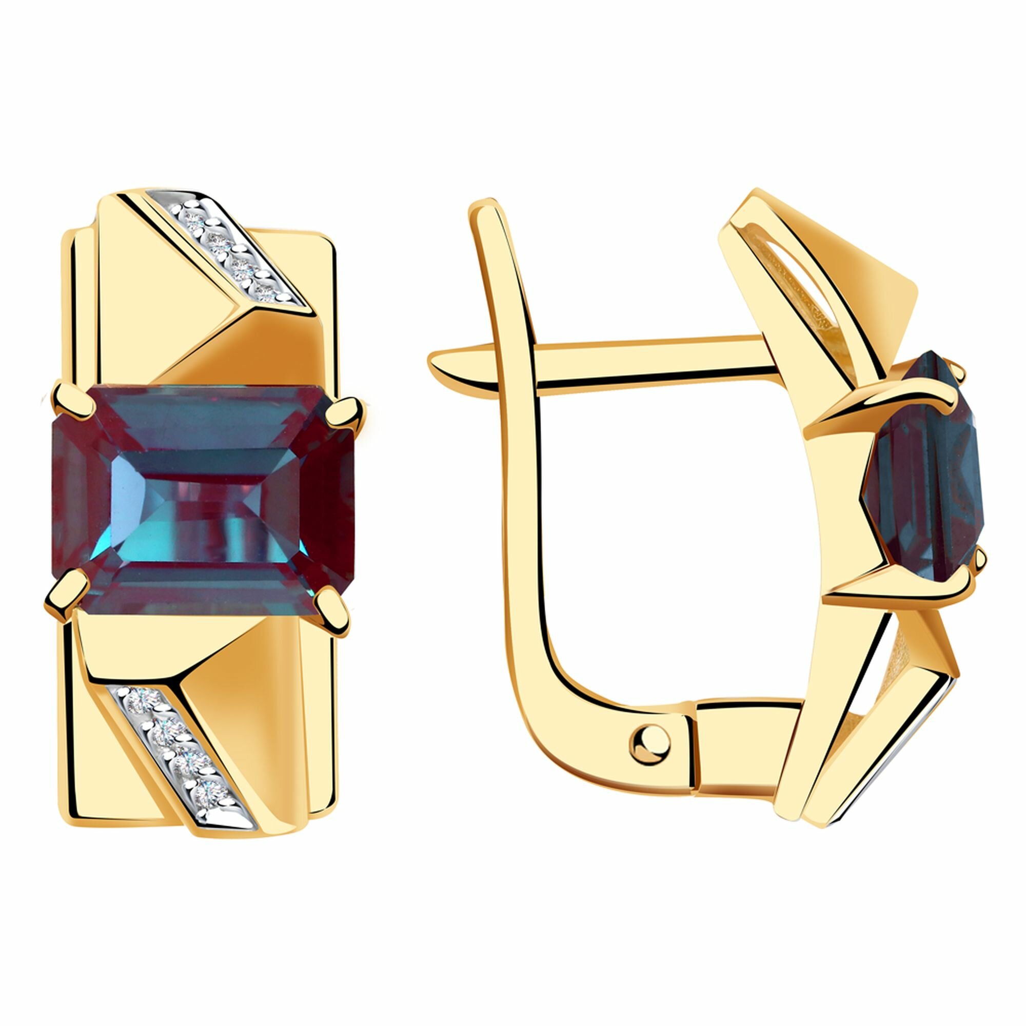 Серьги, красное золото, 585 проба, бриллиант, александрит