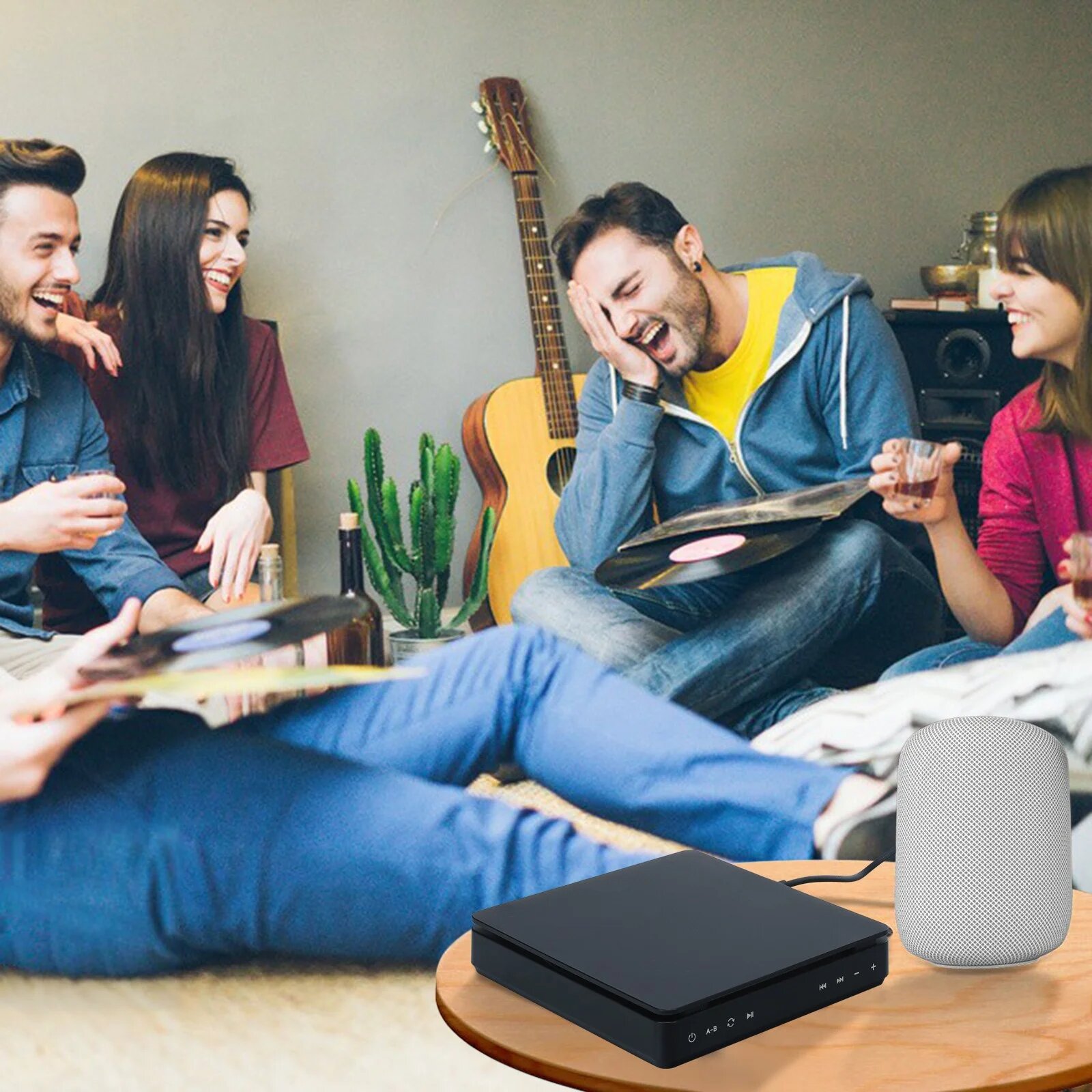 Портативный CD-плеер с кабелями Aux и USB, перезаряжаемый стерео CD-плеер для дома и автомобиля, CD/MP3-плеер со встроенным аккумулятором и наушниками черного цвета