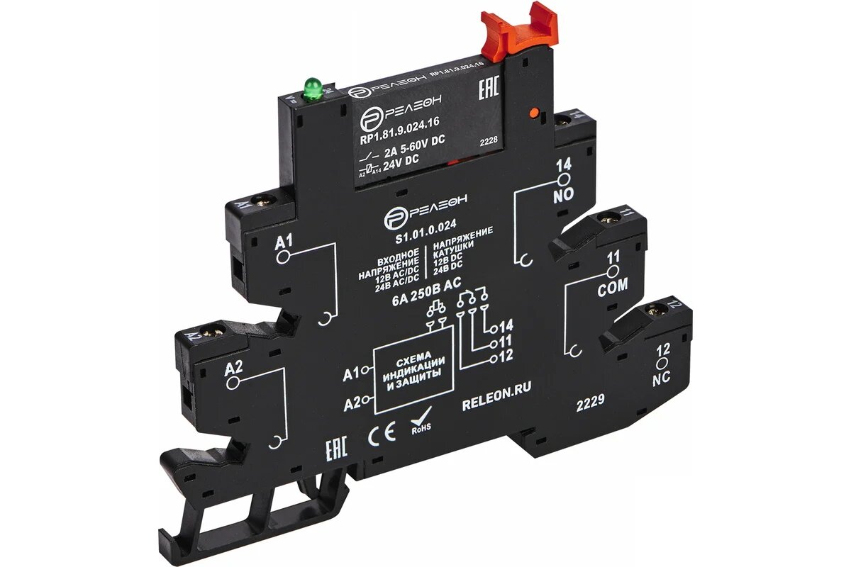 Релеон , Интерфейсный модуль твердот реле; 24В AC/DC; вых. цепь 1НО 2А, 48-280В AC; RM181002412