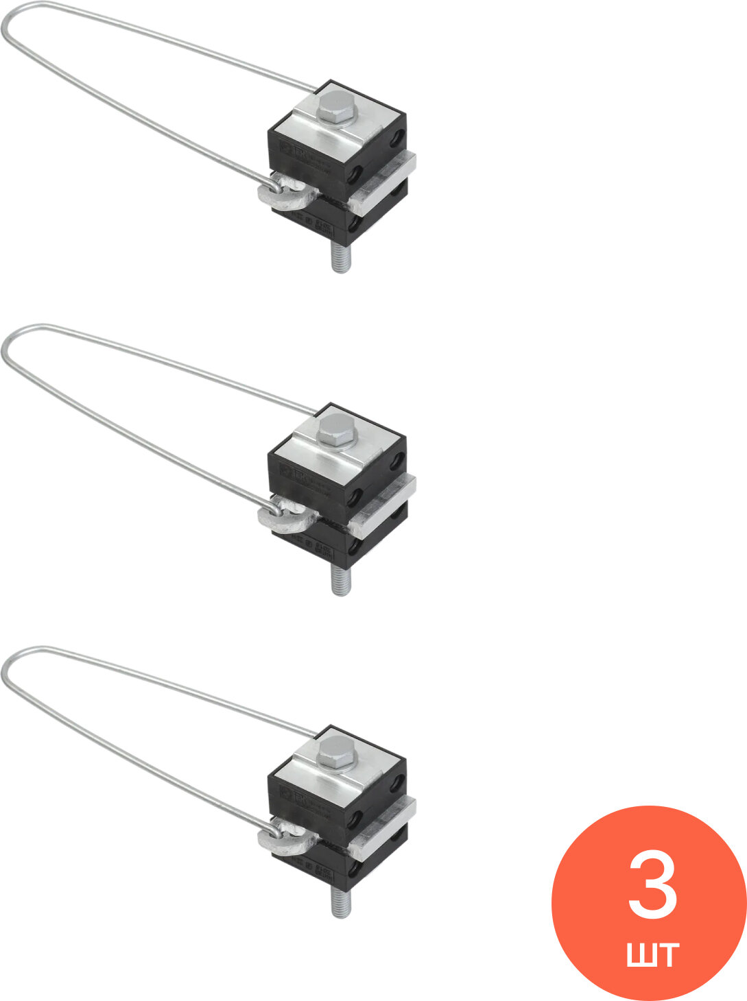 Зажим анкерный IEK / ИЭК ЗАБ 4х16-35, 16-35мм² 180х63мм, нагрузка до 2940Н, UZA-14-D16-D35 / крепеж для проводов и кабелей (комплект из 3 шт)