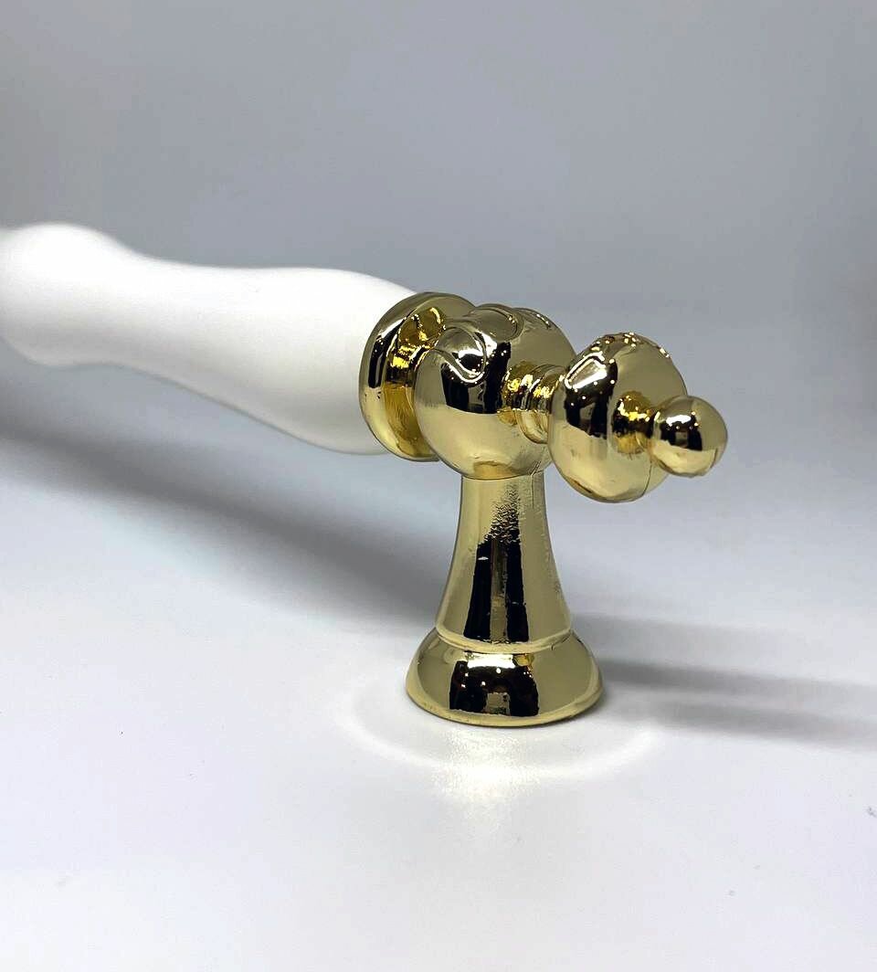 Ручка мебельная керамика с металлом, White/Gold глянцевое золото 128 мм