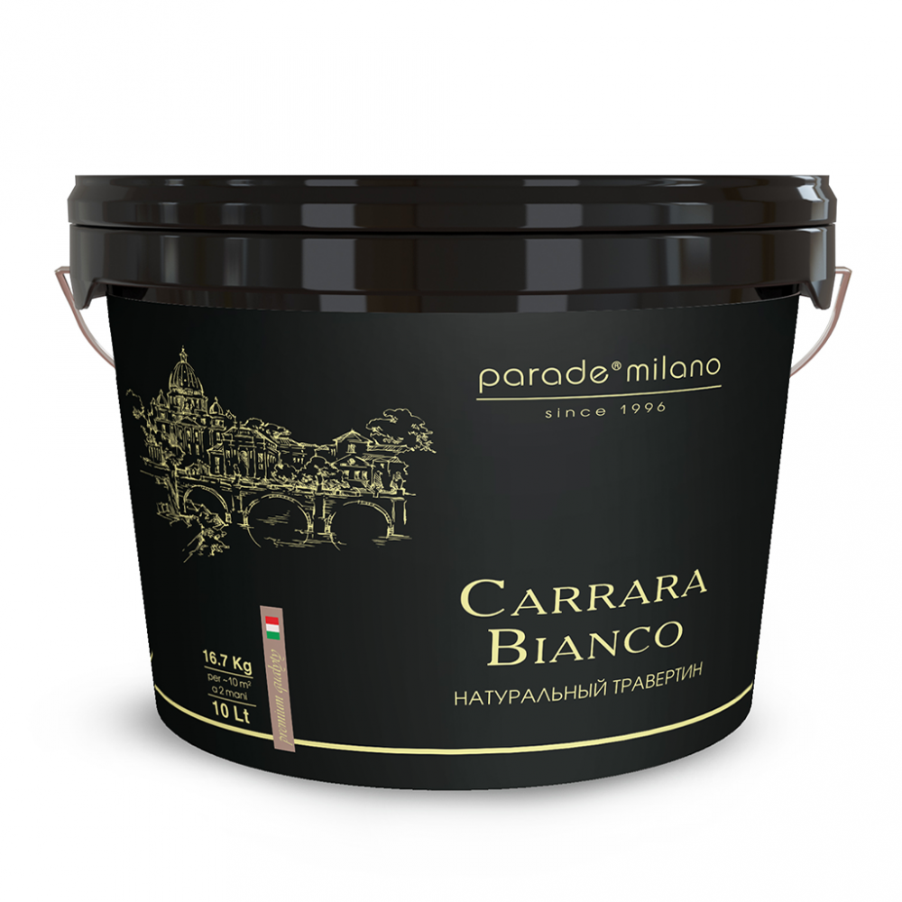Штукатурка Декоративная Parade Milano Carrara Bianco 10 кг Полуматовая, Натуральный Травертин / Парад Милано Каррара Бьянко.