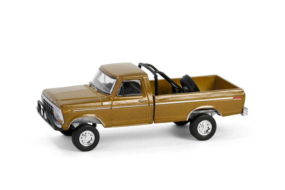 Модель коллекционная Ford F250 ranger 4X4 с запасным колесом в кузове 1979 gold metallic (длина модели 6-10 см)