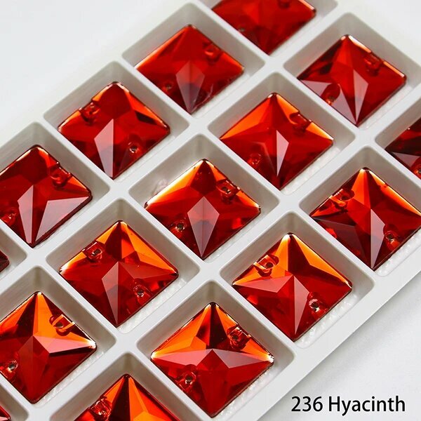 Стразы квадратные стеклянные Оранжевый, 12mm-24pcs, Hyacinth 236