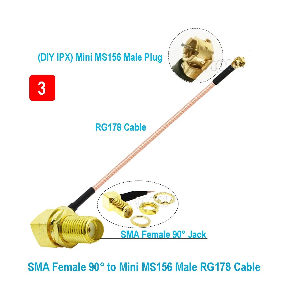 BEVOTOP Кабель RG178 MS156 - SMA 30CM, SMA F90 to MS156