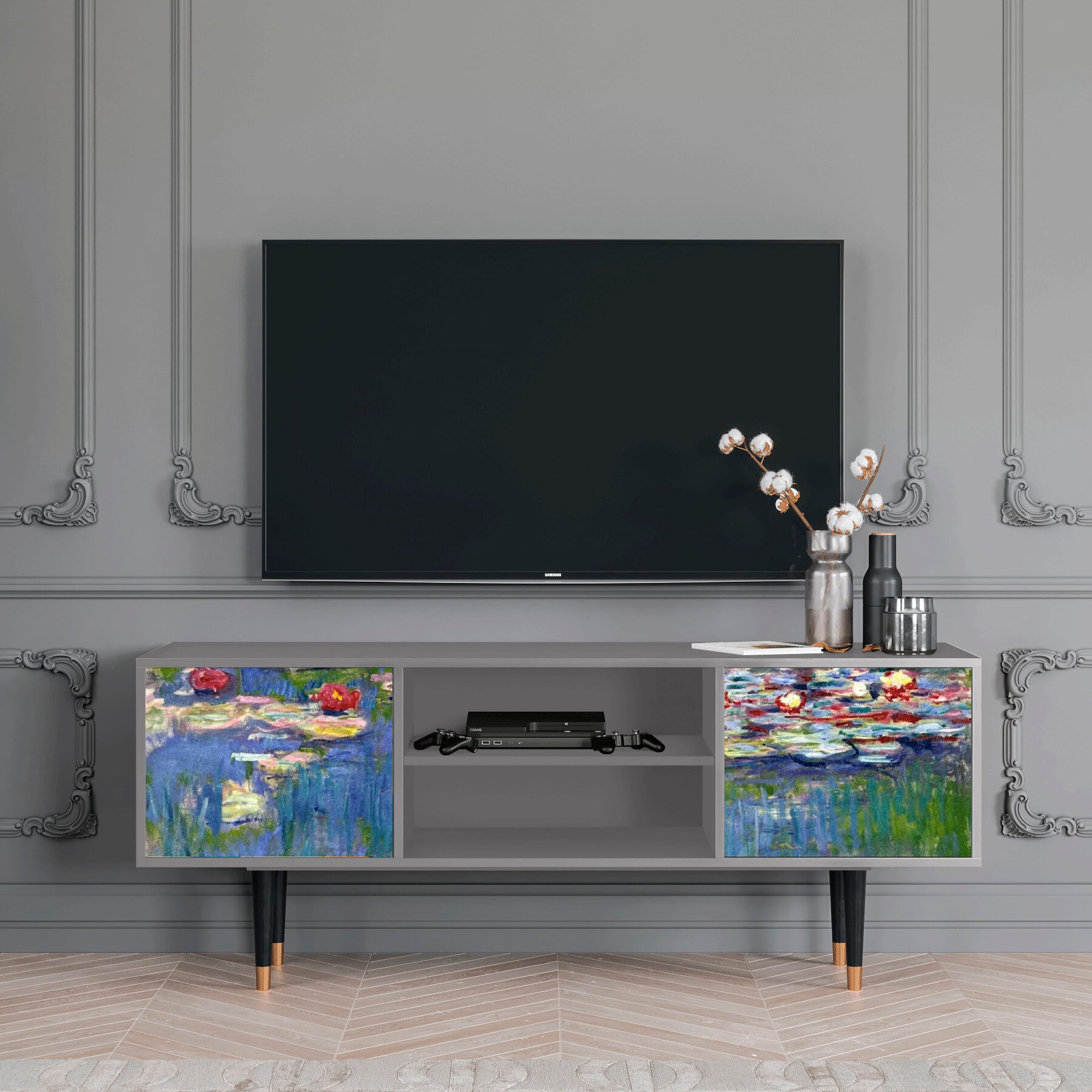 ТВ-Тумба - STORYZ - T2 The water lily pond by Claude Monet , Размер - 170 x 69 x 48 см, Цвет корпуса - , Серый