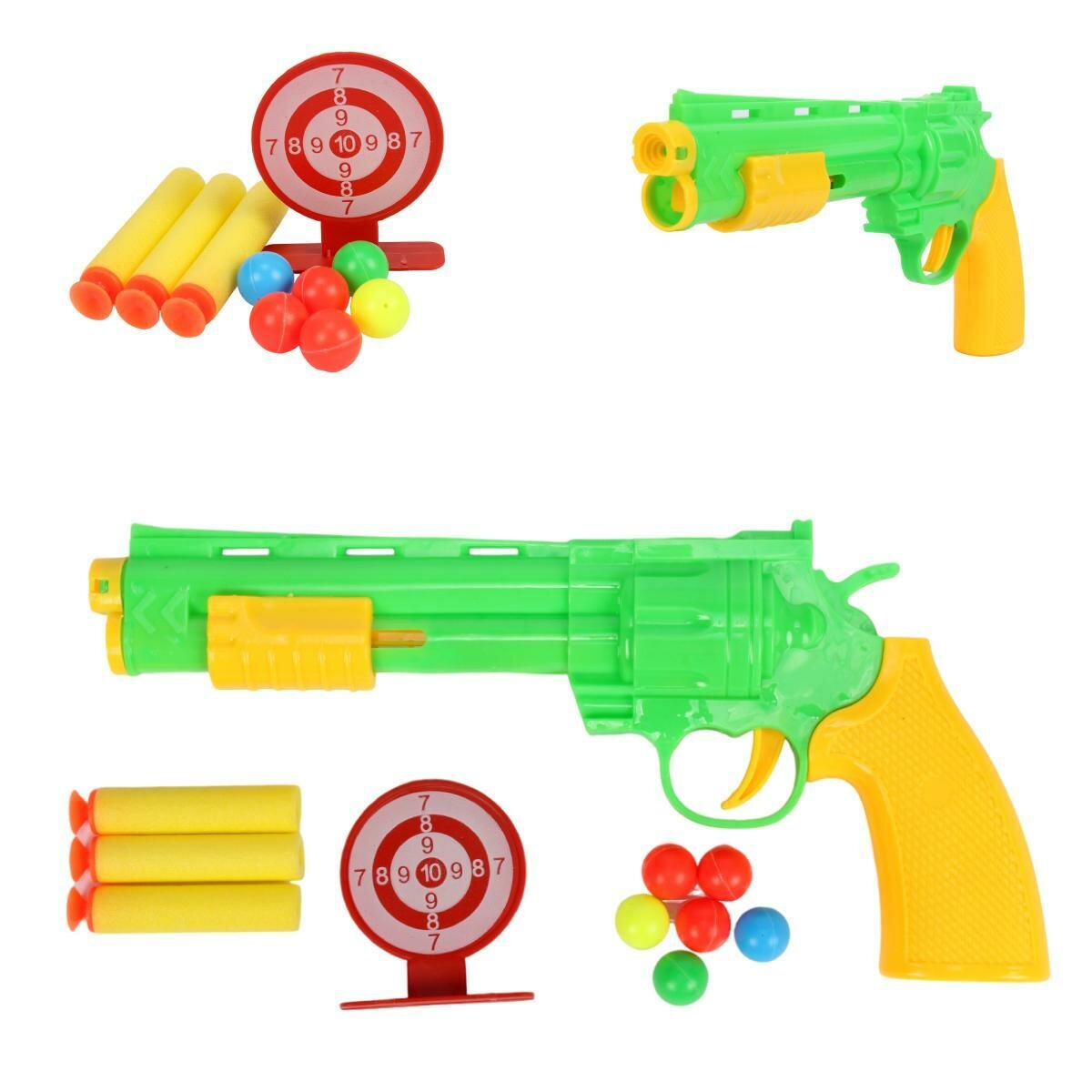 Игрушечный пистолет «K77-6» с мишенью и шариками, пластик, 3 пули, зелёный/жёлтый/красный