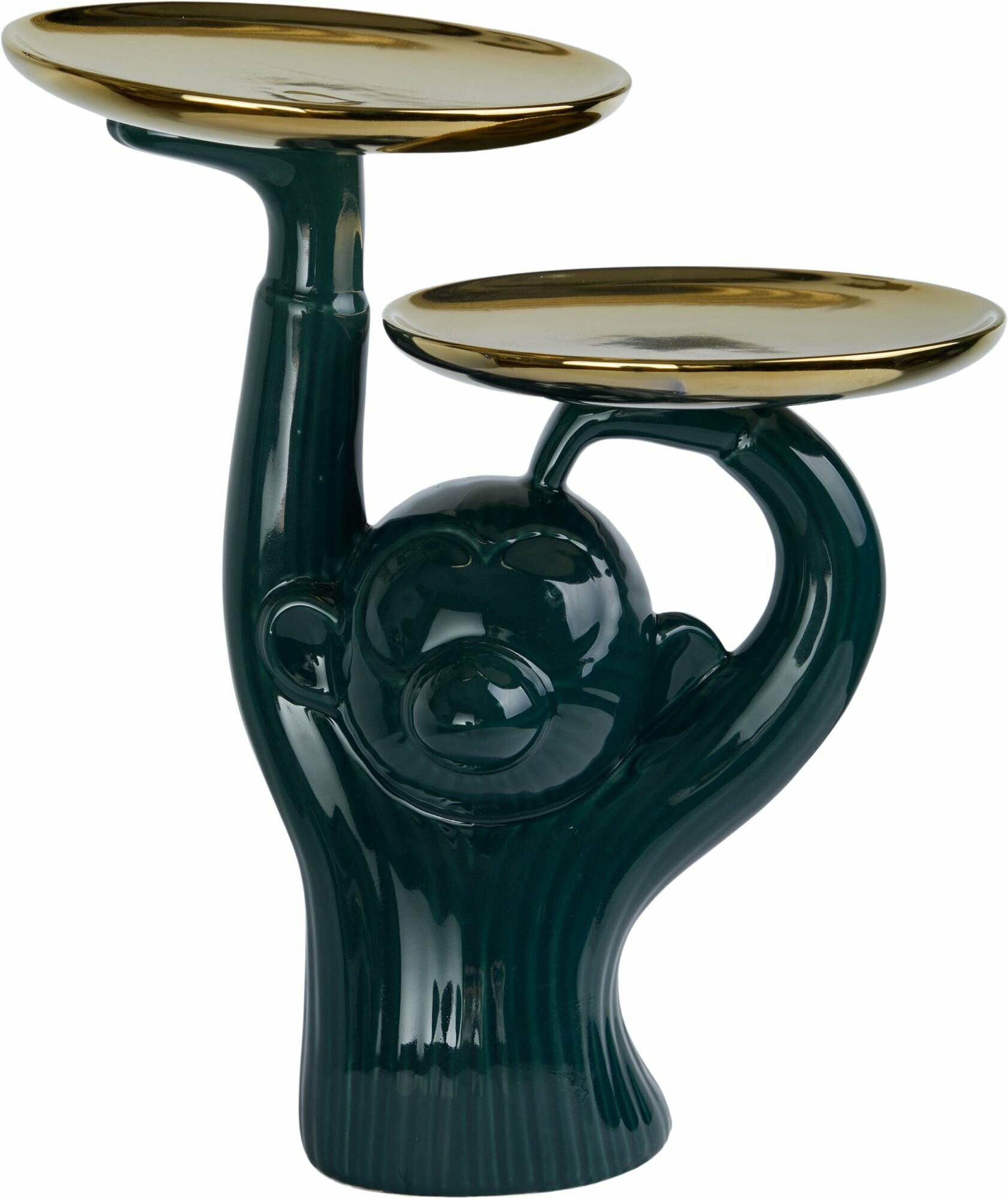 68-014 Блюдо декоративное с шимпанзе 25х16х27см, керамика, зеленый, Glasar