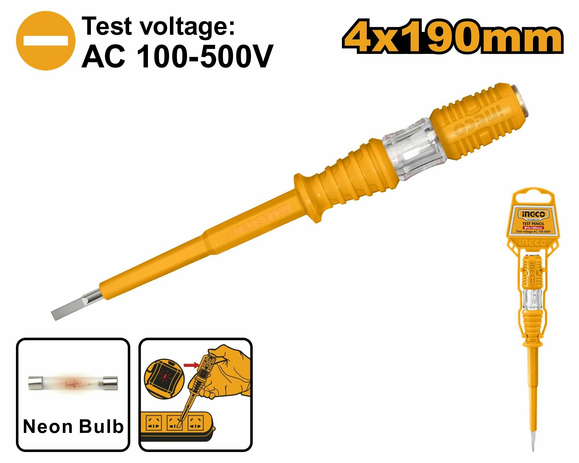 Индикаторная отвертка INGCO АС 100-500В HSDT1908