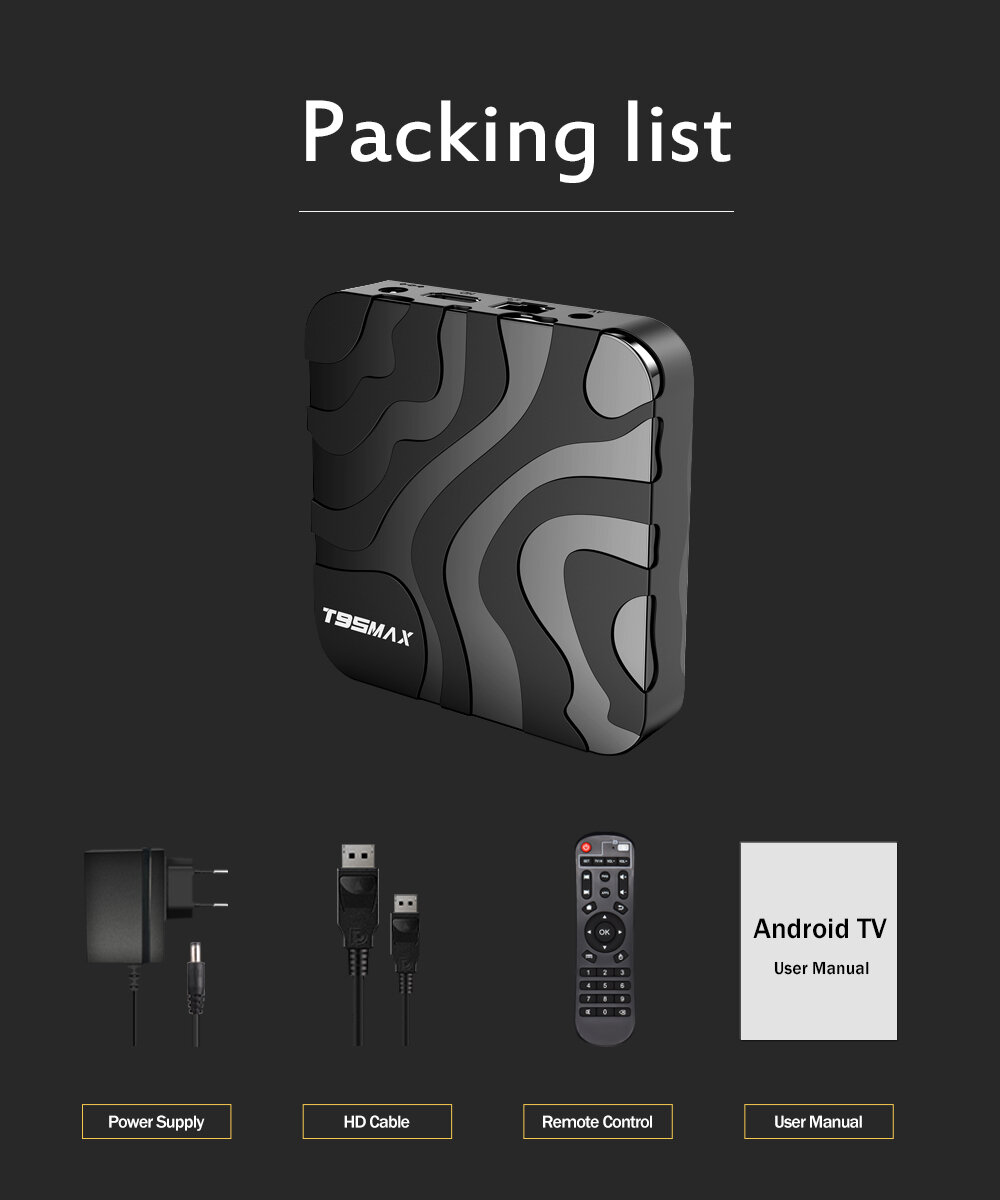 Медиаплеер T95 Max, поддержка IPTV, управление со смартфона, Android 12，4GB/64GB