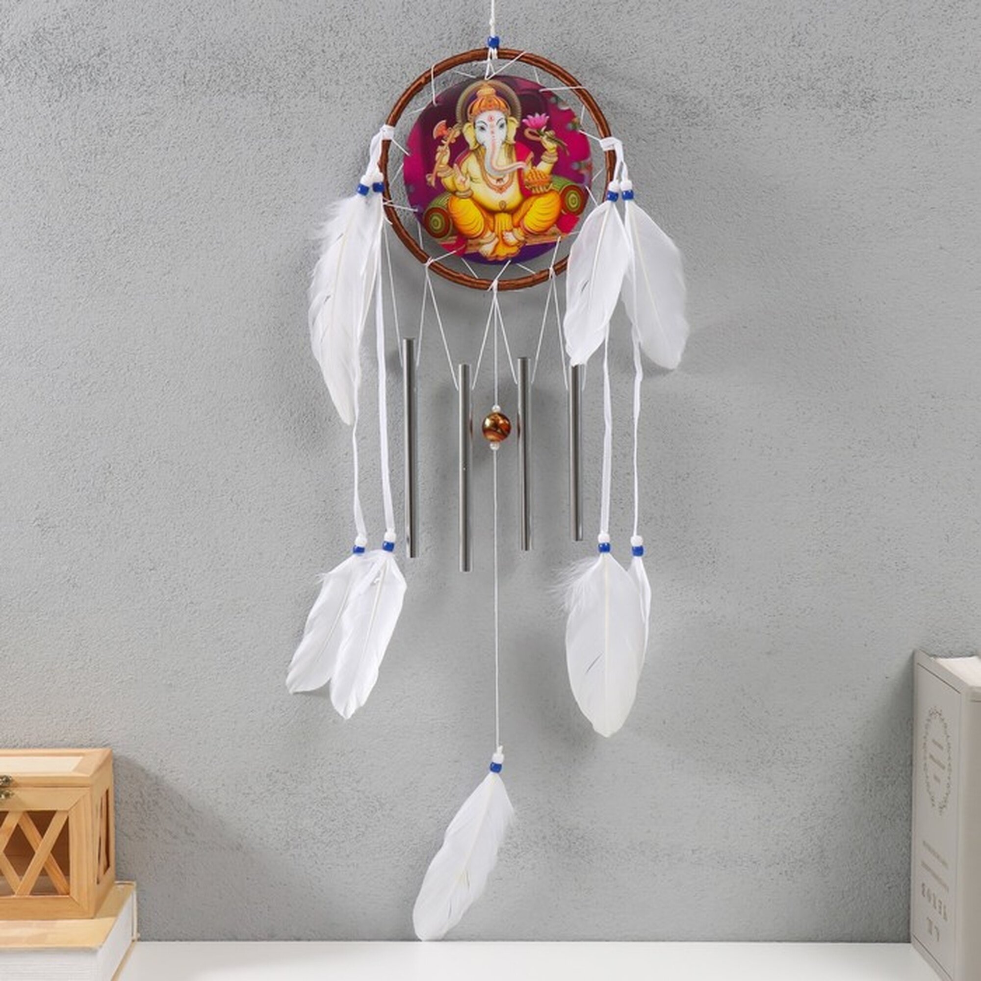 Ловец снов Сима-ленд "Ганеша", металл, текстиль, пластик, 70x15,7x2 см