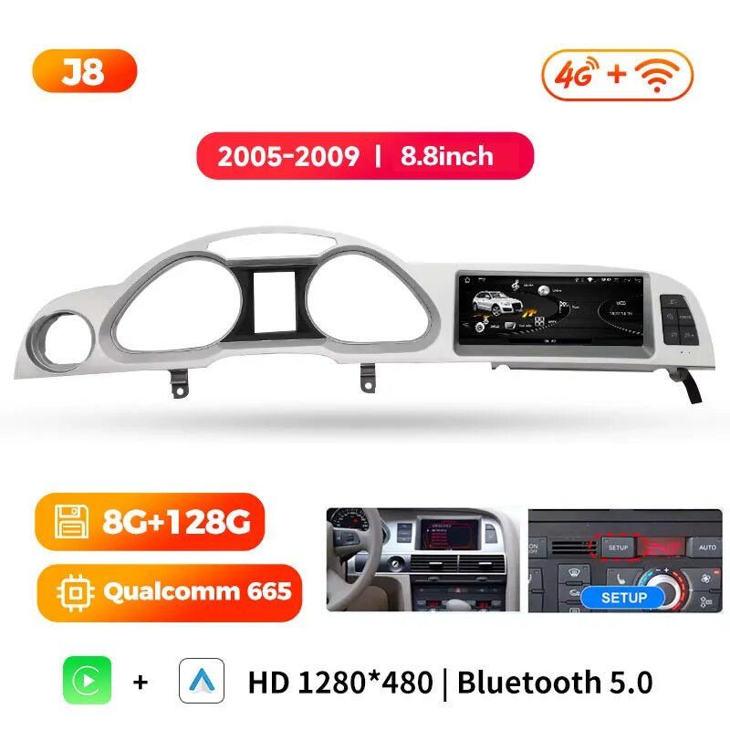 Беспроводной Android CarPlay для Audi A6 C6 4f 2005-2011 MMI 2G 3G GPS Автомобильный мультимедийный плеер Навигация Радио Стерео сенсорный экран J8 8G 128G MMI 2G
