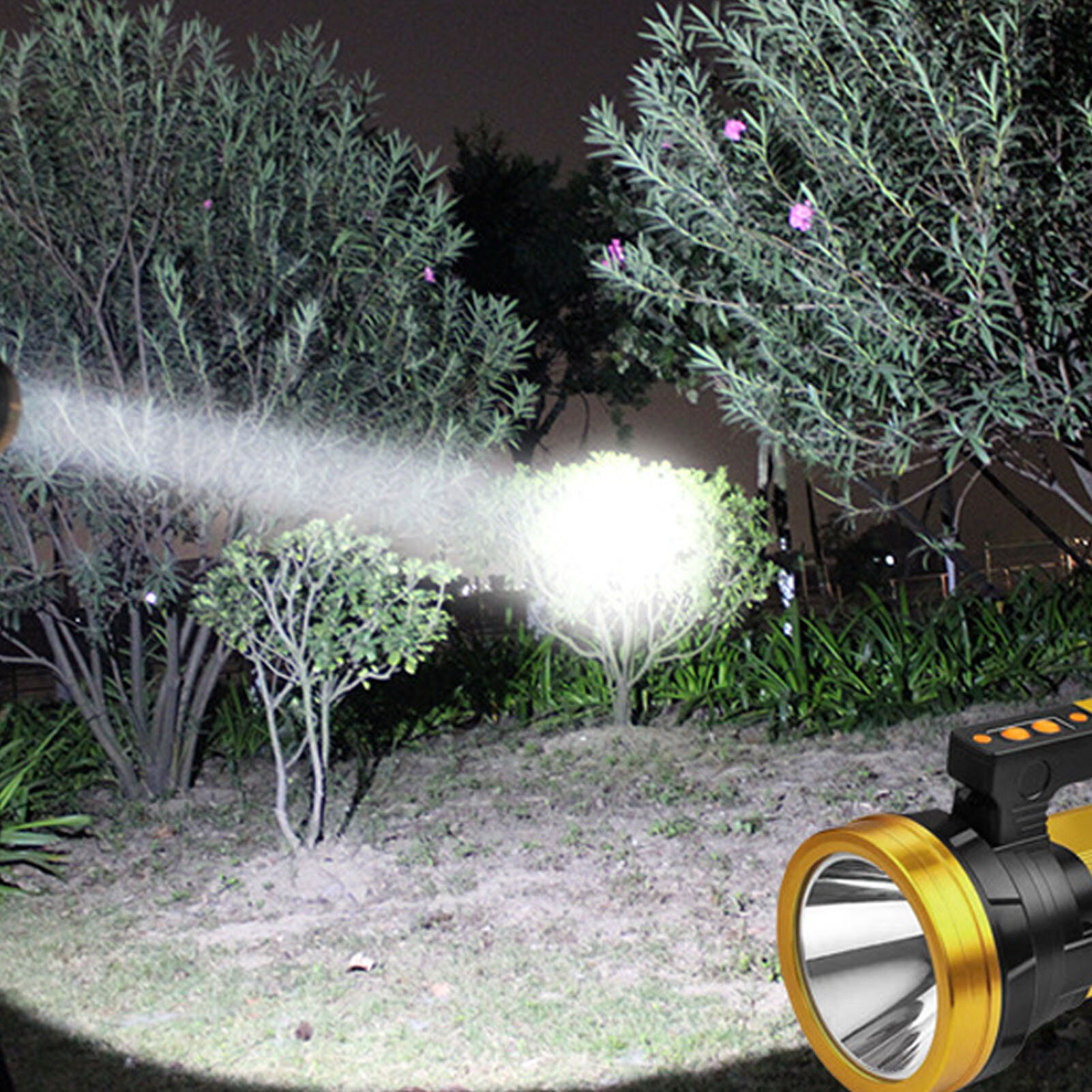 Портативный ручной прожектор, перезаряжаемый мощный светодиодный фонарь для кемпинга на открытом воздухе, перебои в подаче электроэнергии, вилка стандарта США, 100 В 240 В, золотого цвета