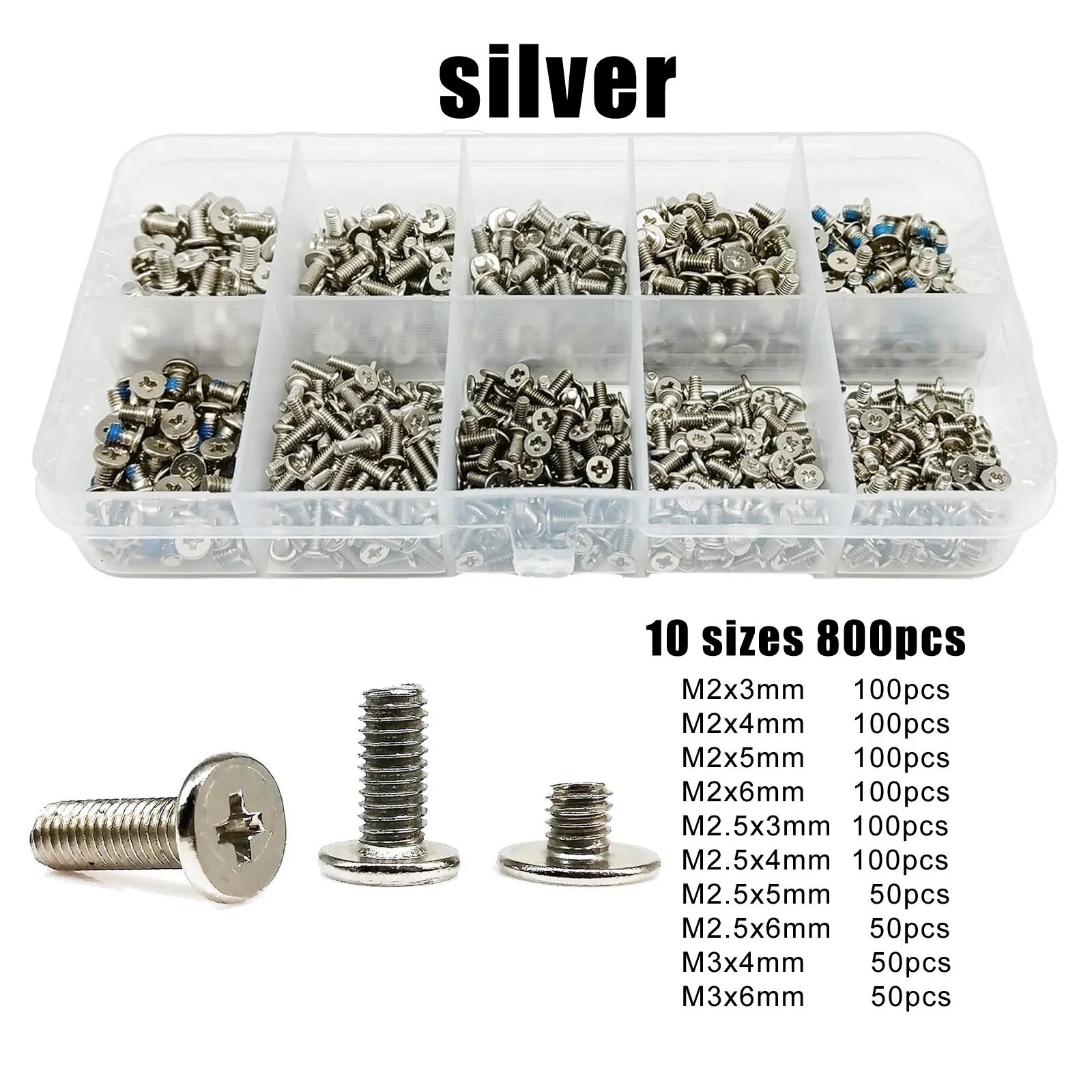 Набор винтов для ноутбука silver, 800шт, 10 размеров