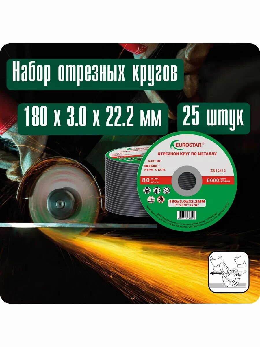 Круг отрезной по металлу 180*3.0*22.2 (Комплект 25 шт.)