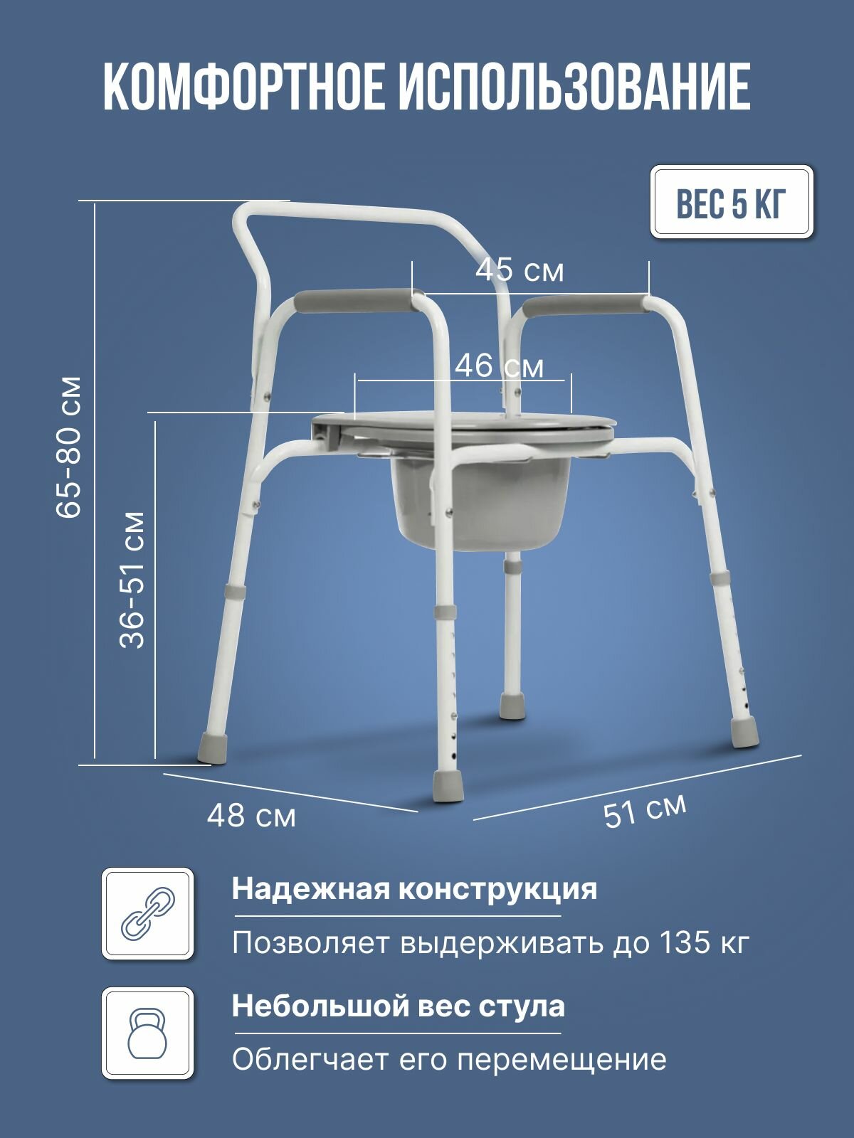 Кресло туалет, санитарное кресло для пожилых