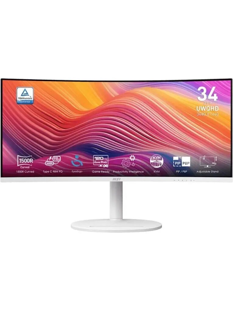 Монитор 34" MSI, Modern MD342CQPW, VA, 3440x1440 120Гц, 21:9, Белый