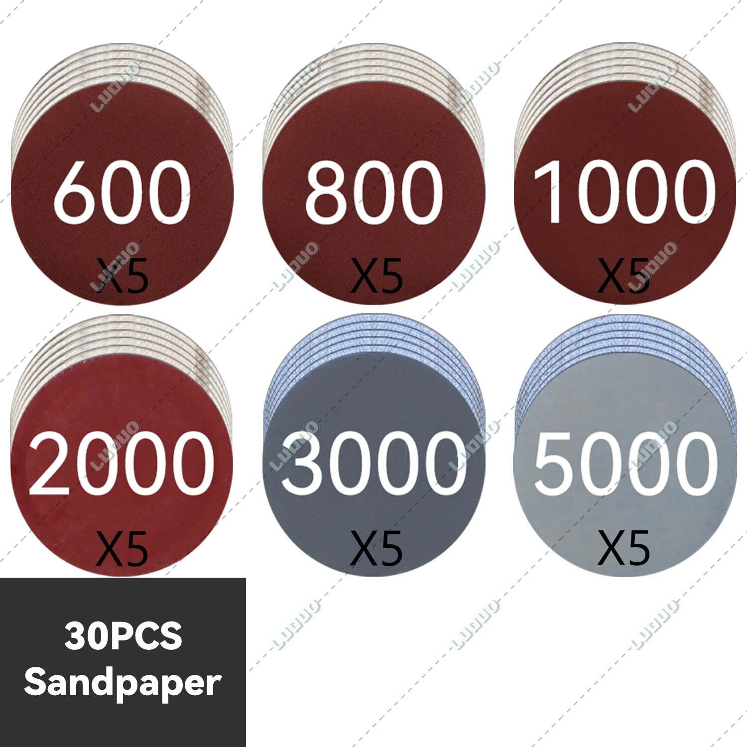 3/4/5/6-дюймовая полировка автомобиля, полировальная губка, шерстяная 30PCS Grit 600-5000, 3 Inch