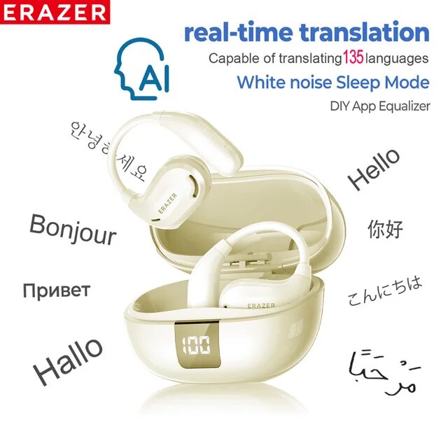 Наушники ERAZER XT66PRO Bluetooth ASMR, наушники для самостоятельной сборки с приложением, ИИ-переводчик, беспроводные наушники, 13 часов автономной работы, дисплей.
