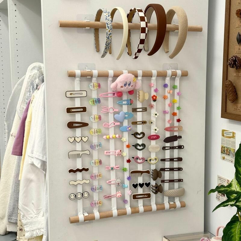 Настенный органайзер для хранения заколок, не требующий сверления, держатель для резинок и заколок для студентов и детей, многоярусная, вместительная полка для организации аксессуаров для волос.