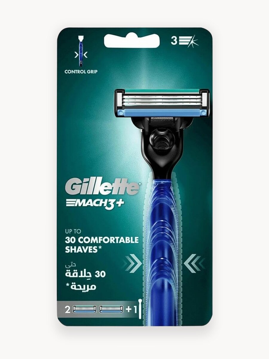 GILLETTE Mach 3+ Мужская Бритва с 3 лезвиями, 2 кассеты, синий