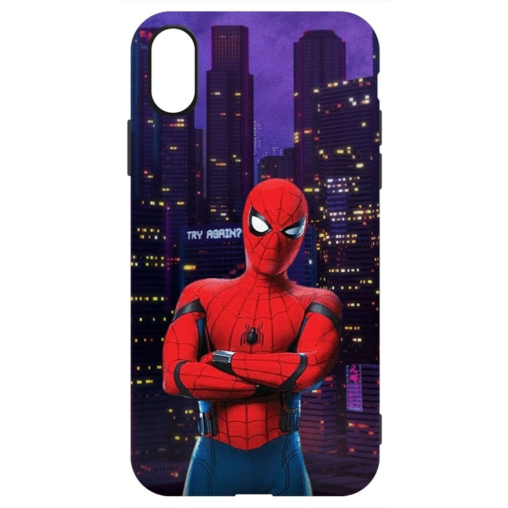 Чехол-накладка Krutoff Soft Case Человек-Паук. На крыше для iPhone X черный
