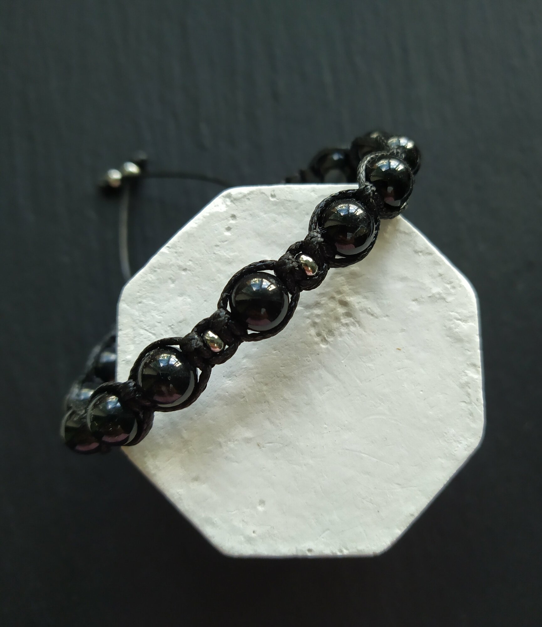 Браслет, турмалин черный