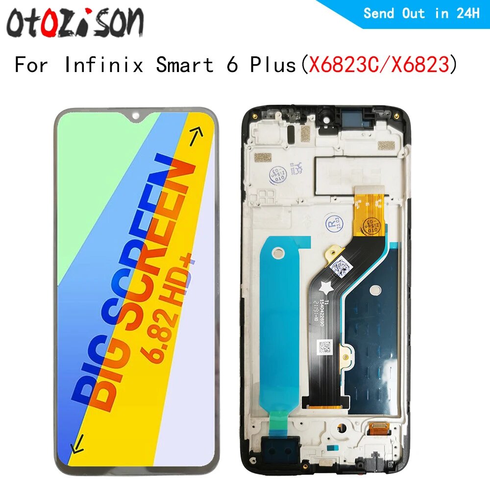 ЖК-дисплей X6823 6,82 дюйма IPS для Infinix Smart 6 Plus X6823C ЖК-дисплей, сенсорная панель, экран с дигитайзером и рамкой в сборе для X6823C With Black Frame