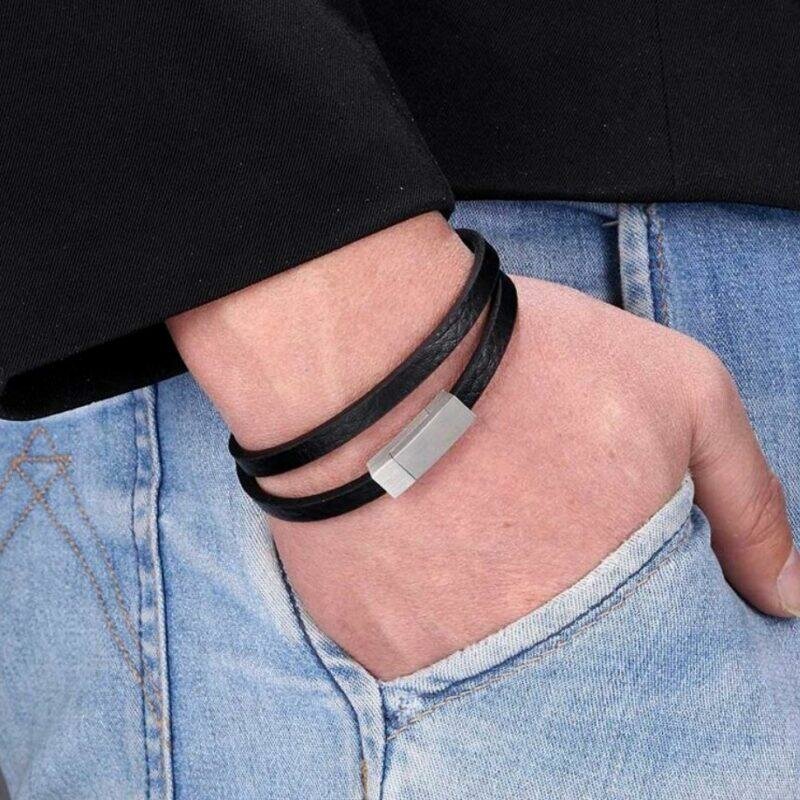 Браслет, кожа, металл