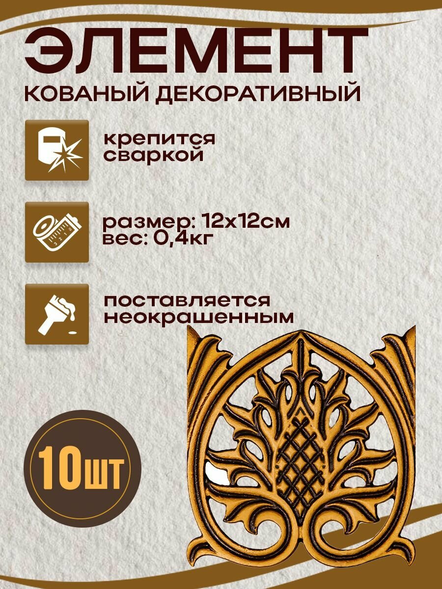 Кованые элементы из металла, двусторонние, 12х12 см, 10 штук.