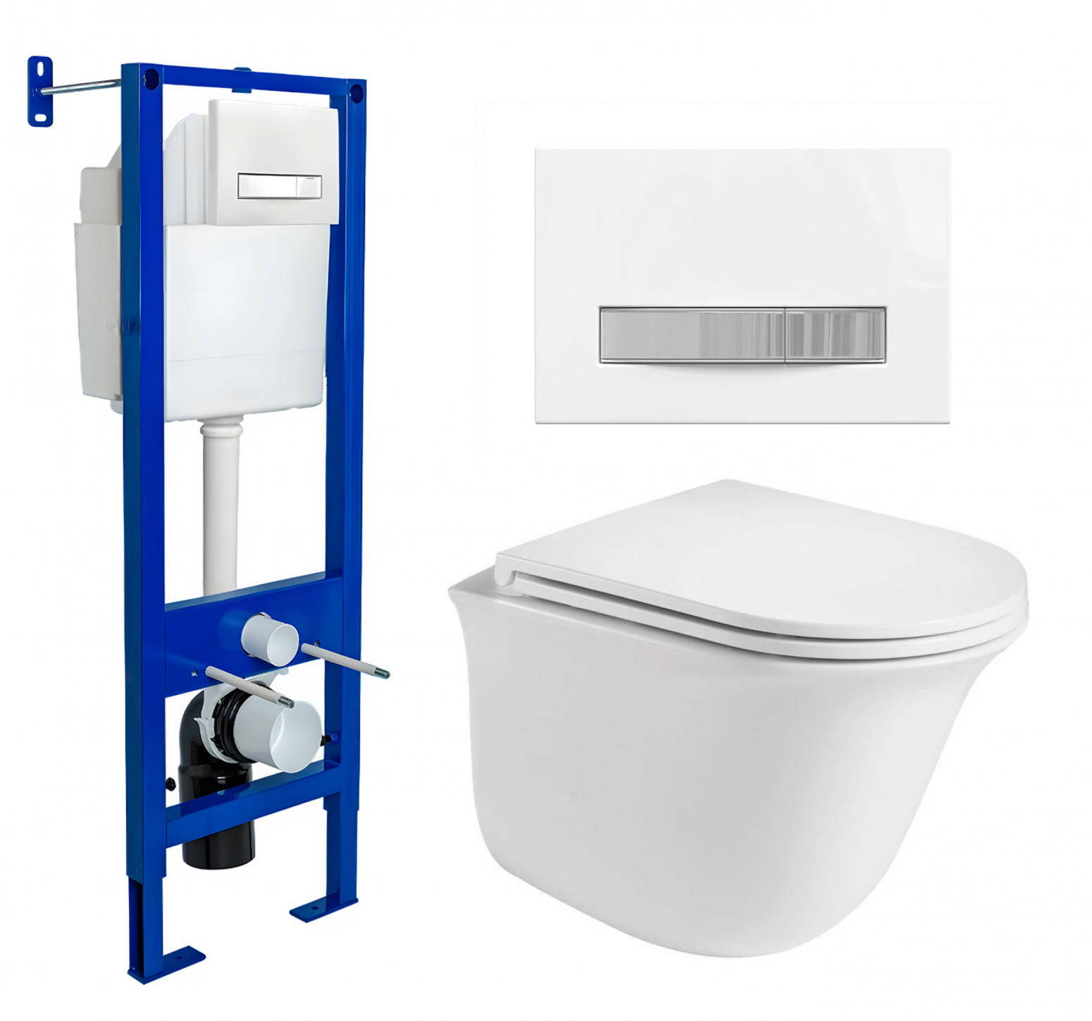 Комплект 3 в 1 инсталляция Berges Atom Line 410 + Подвесной унитаз WeltWasser Telbach 004 GL-WT + кнопка белая, хром