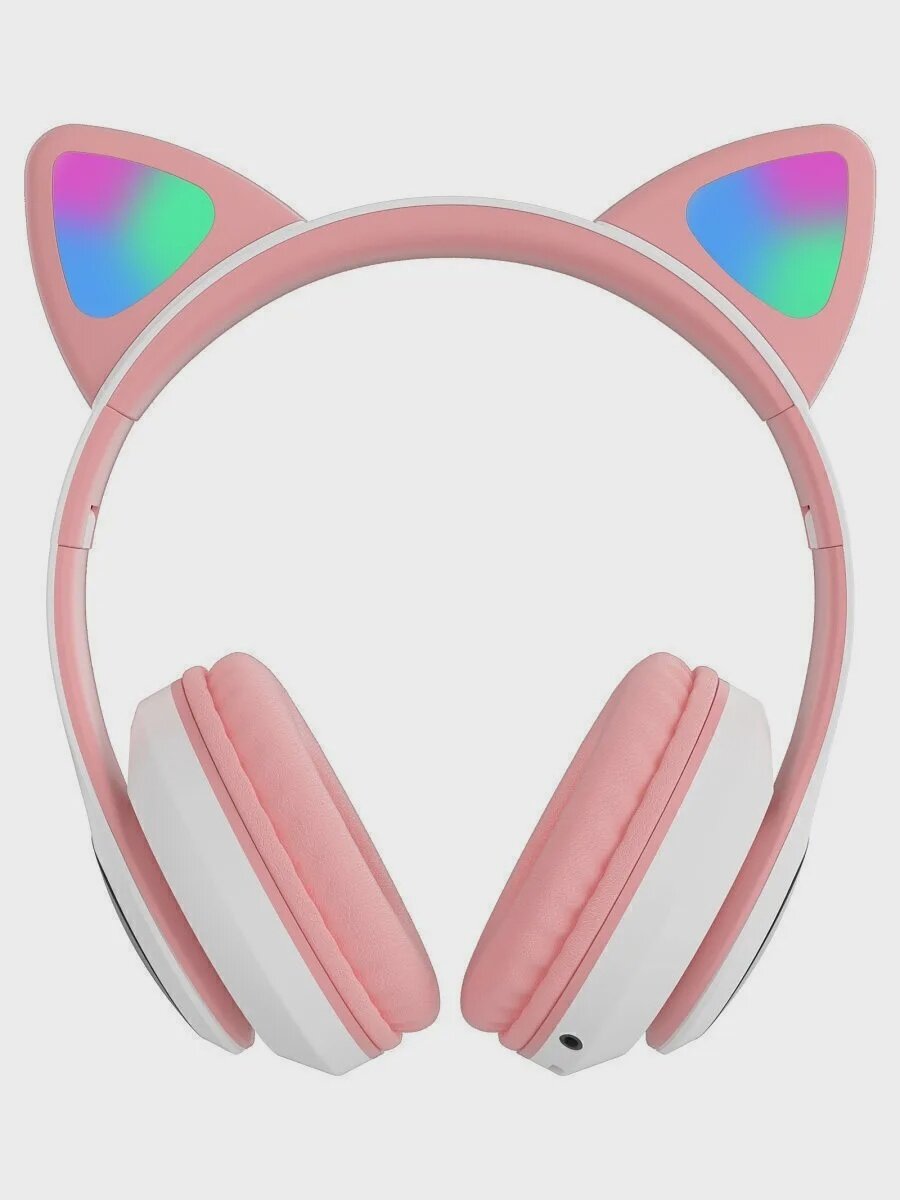 Детские беспроводные наушники Cat Ear P33M / Полноразмерные Bluetooth наушники со светящимися ушами, со встроенным микрофоном и радио (розовый)