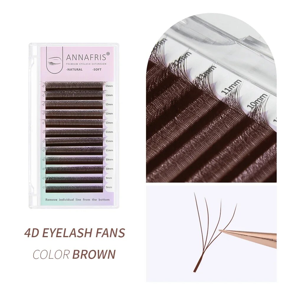 ANNAFRIS 4D W ресницы, Brown, 9-13mm MIX, LU