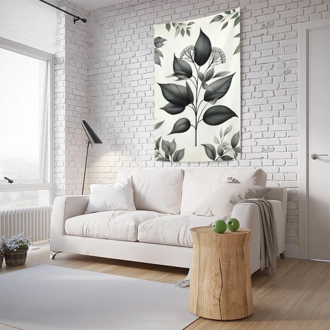 Вертикальное фотопанно на стену JoyArty "Графитовые листья", из ткани, 150х200 см