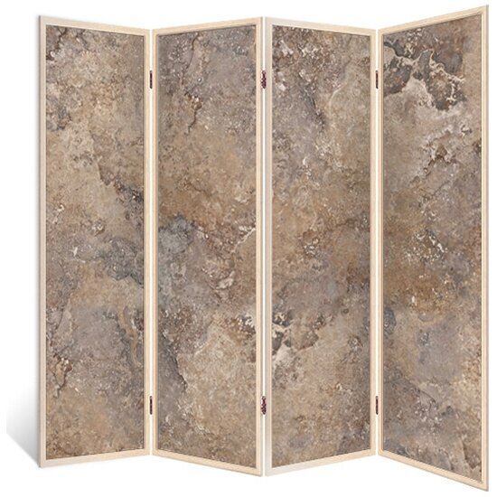 Ширма перегородка Декор Депо для комнаты деревянная "Гранит" двухсторонняя с картинкой (абстр) 4 створки кремовый дуб 176х185 см 14 кг