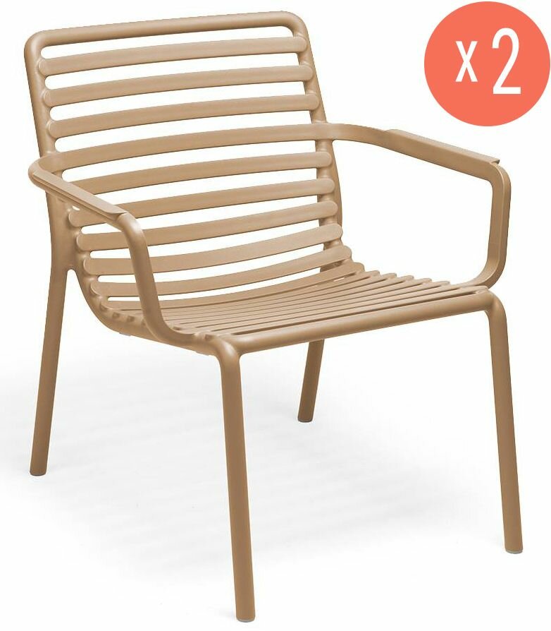 Комплект из 2-х садовых обеденных кресел для дачи Nardi Doga Relax, из стеклопластика, цвет капучино