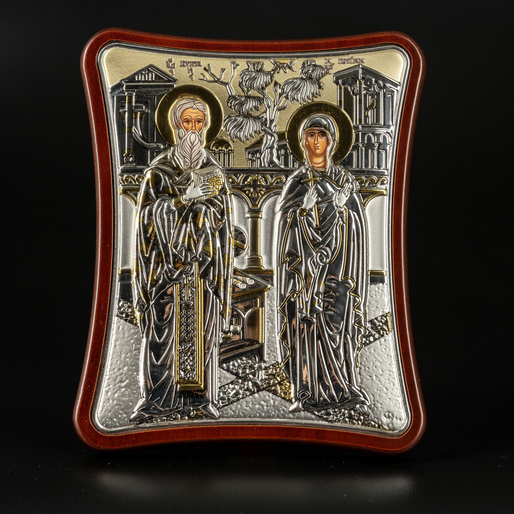 Серебряная икона Silver Axion "Киприан и Иустин", 15x13 см, в подарочной коробке