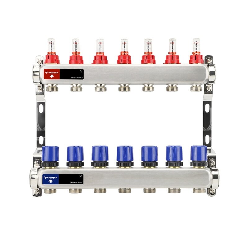 Varmega Коллектор С расходомерами без кранов 1", 7 выходов x 3/4"EK нерж (1/4)