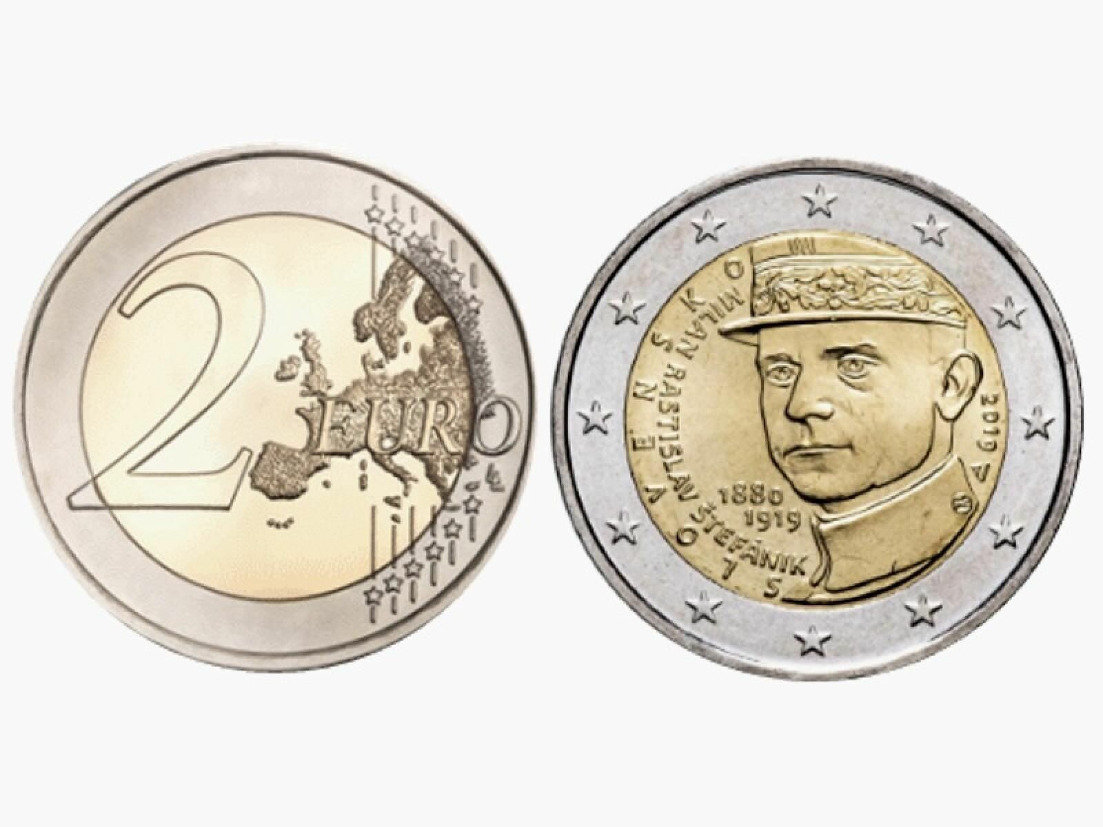 2 Евро Словакии 2019 Г,100 Лет Со Дня Смерти Милана Растислава Штефаника