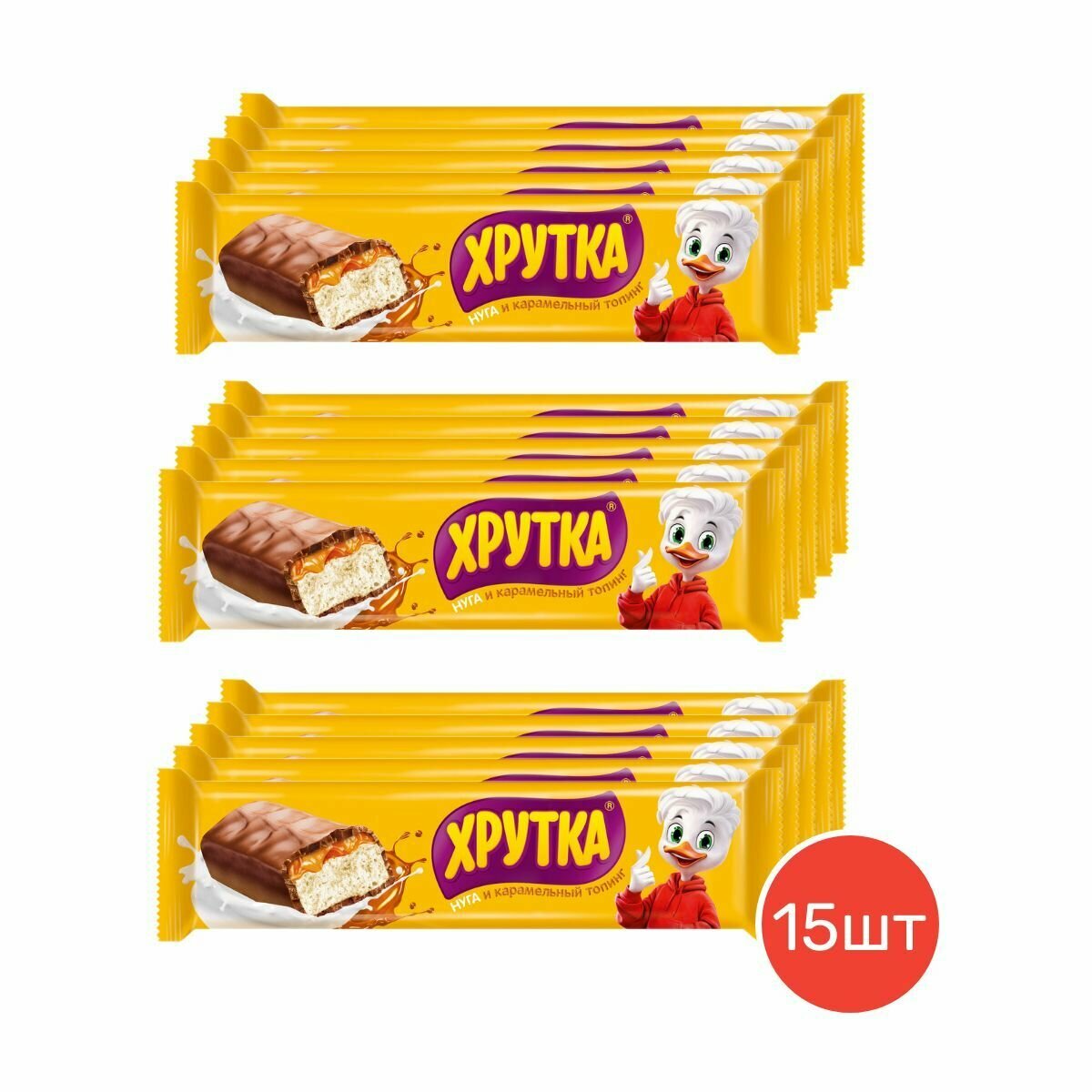 Шоколадный батончик Хрутка с нугой, мягким карамельным слоем и молочным шоколадом 27г 15 шт