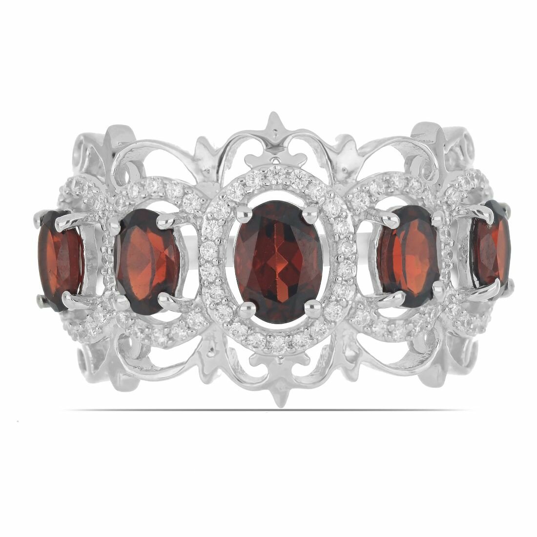 Кольцо дорожка, серебро, 925 проба, родирование, гранат