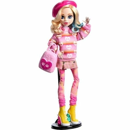 Кукла Monster High Wednesday и аксессуары, коллекционная фигурка Энид Синклер в розовом цвете с беретом и рюкзаком, подставка для куклы HXJ05