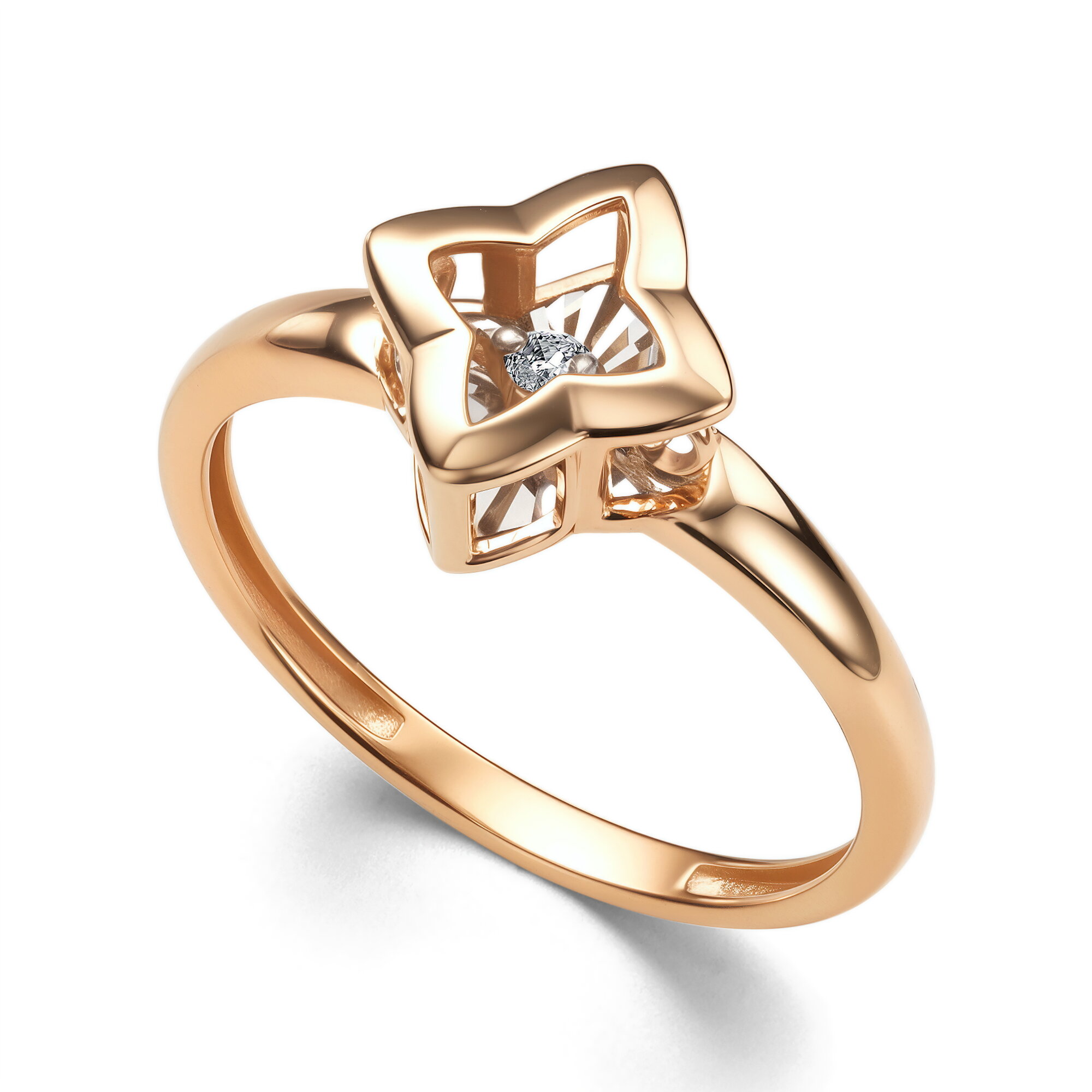 Кольцо, красное золото, 585 проба, бриллиант