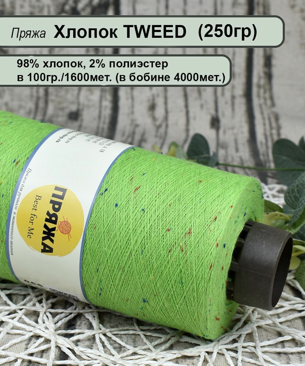 Хлопок TWEED 98% хлопок, 2% полиэстер 100гр./1600мет. цв. 013 СВ. Зеленый (вес 250гр)