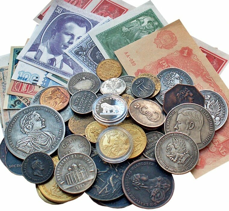 Коллекция 50 монет и медалей №2 качественные сувенирные копии + 20 банкнот в подарок, банкноты и купюры редкие коллекционные